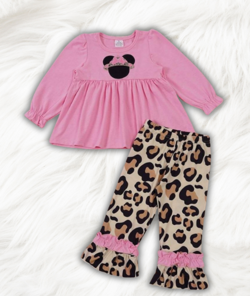 Minnie mouse pink leopard print two-piece. – Designer Genes Minnie mouse pink leopard print two-piece. – Designer Genes